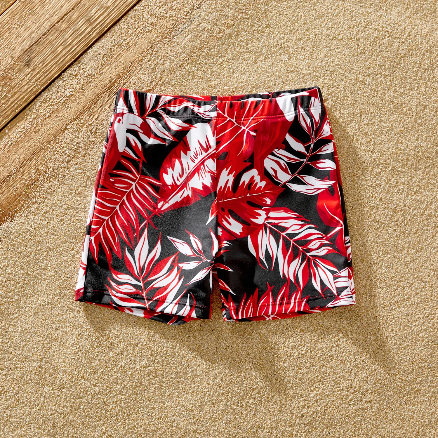 Family Matching Allover Plant Print Swim Trunks and Scallop Trim One ...