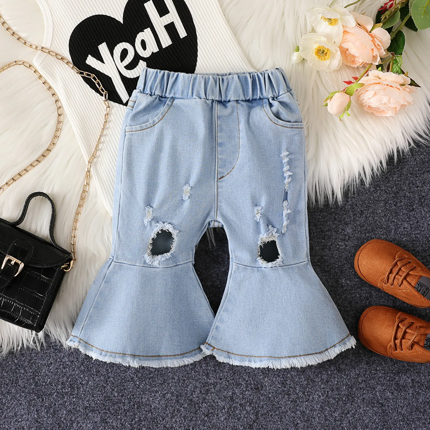Baby Girl Denim Ripped Flared Jeans Only $10.99 PatPat US