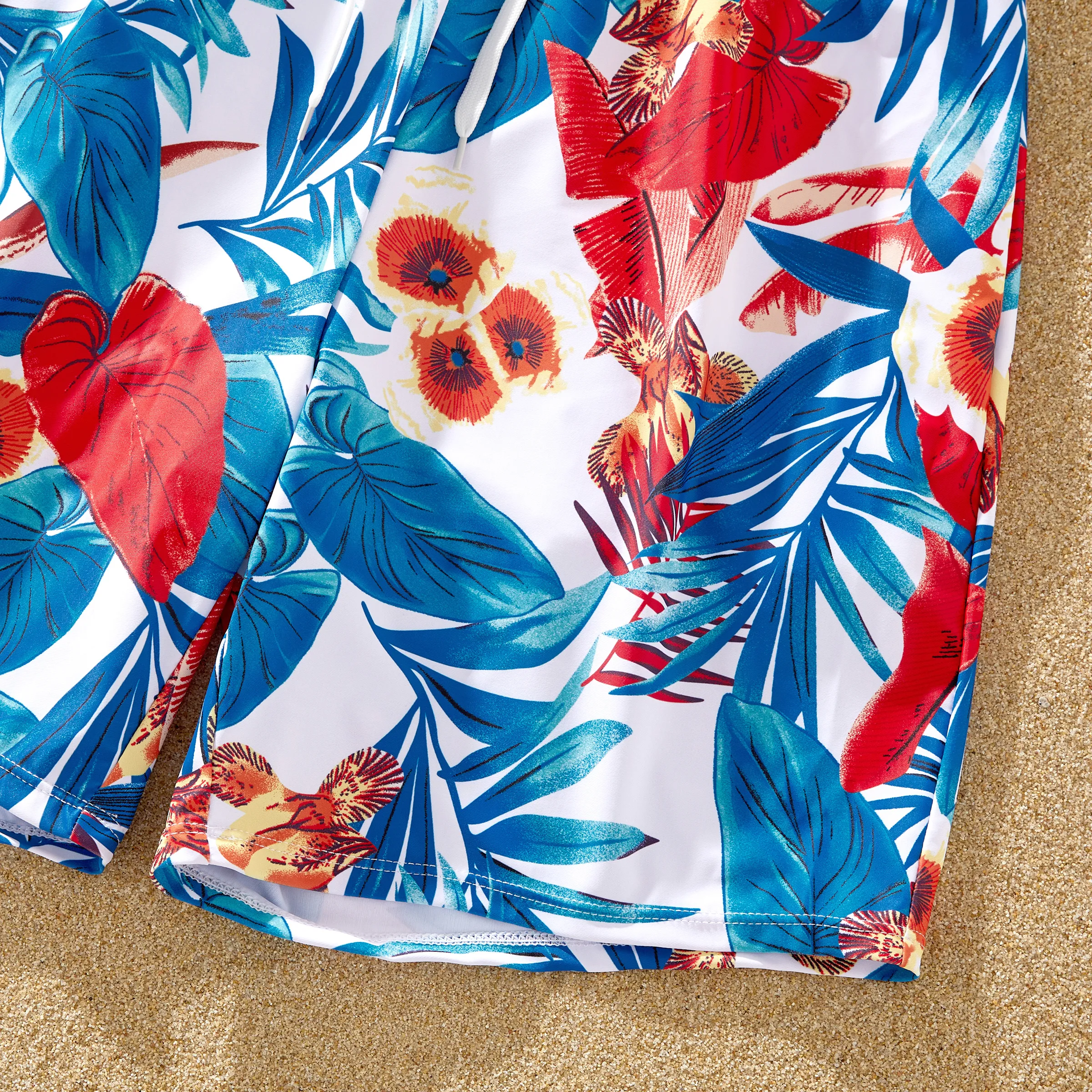 Family Matching Floral Drawstring Swim Trunks or Flounce Cut Out One ...