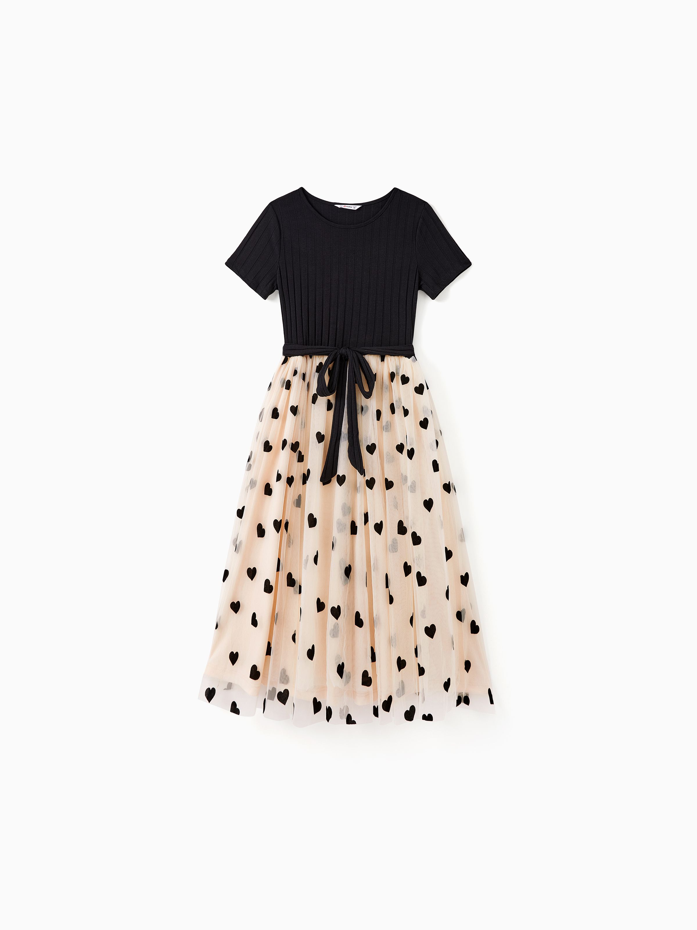 Mother Daughter Dresses - Black Top Spliced Heart Pattern Mesh Dresses ...