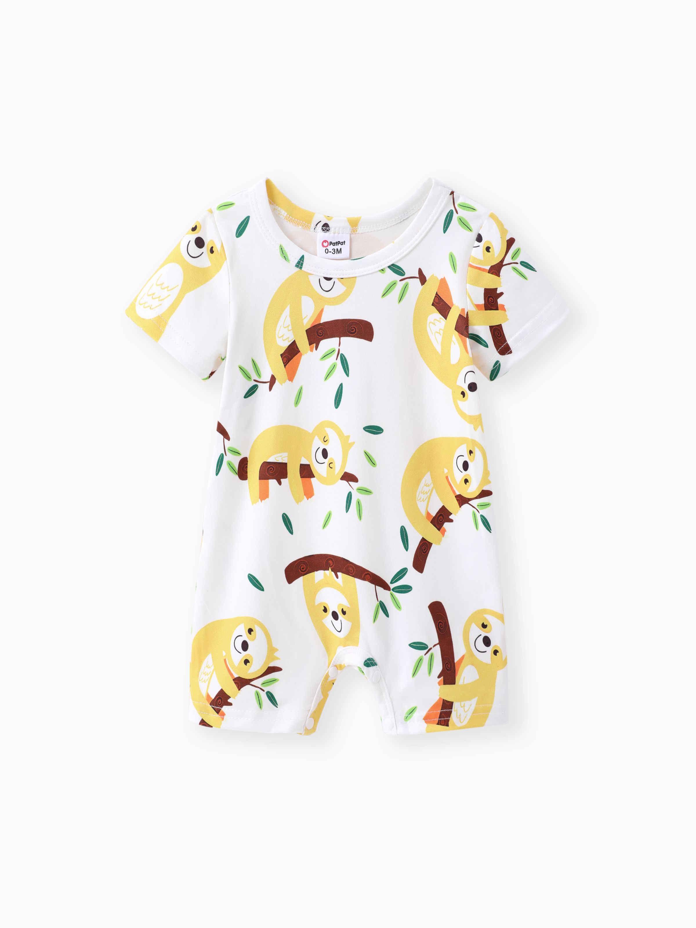 Baby Boy All Over Cartoon Sloth Print Black Short-sleeve Romper Only ...