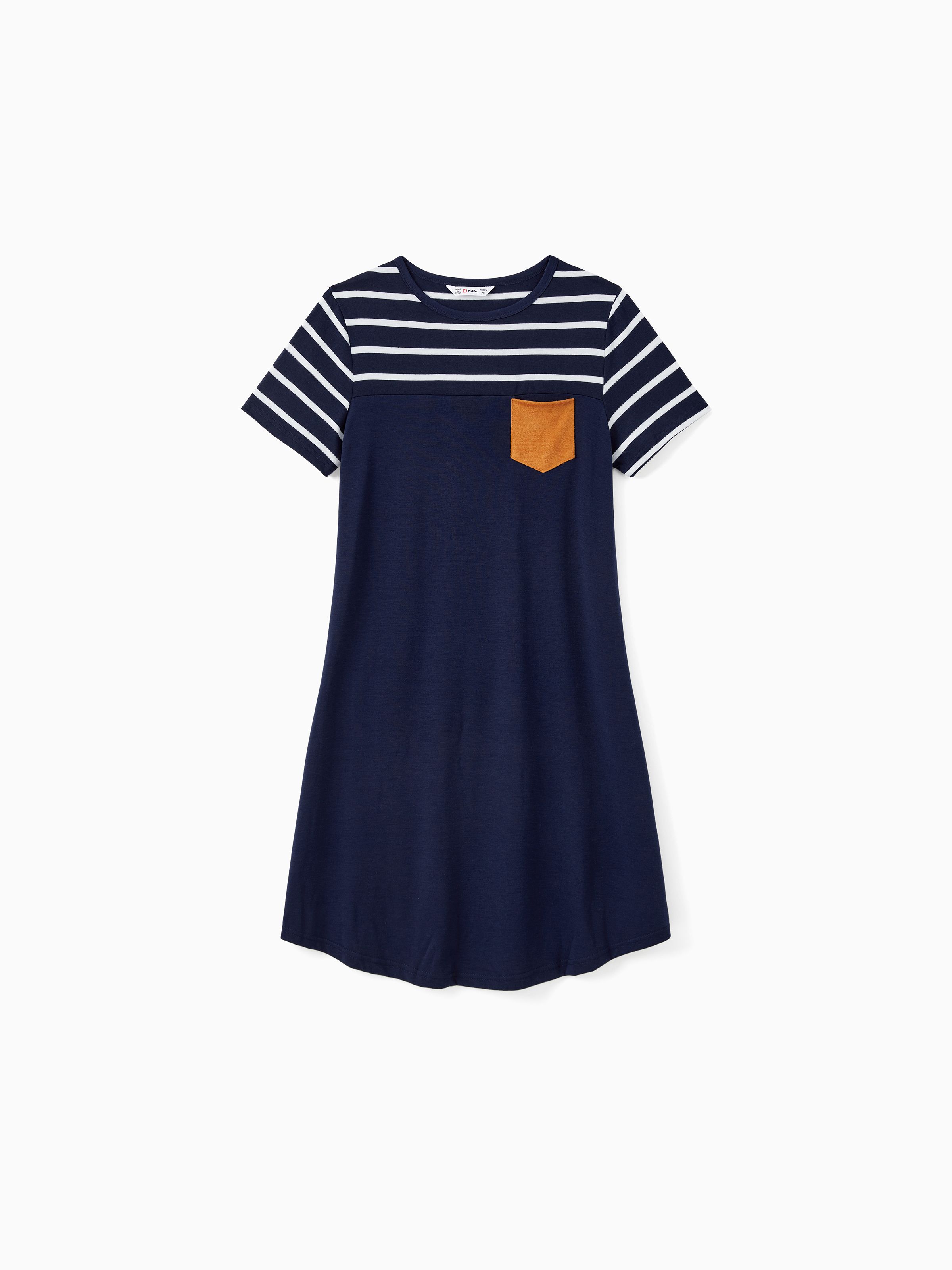 Family Matching Striped Spliced Dresses and Short-sleeve T-shirts Sets ...