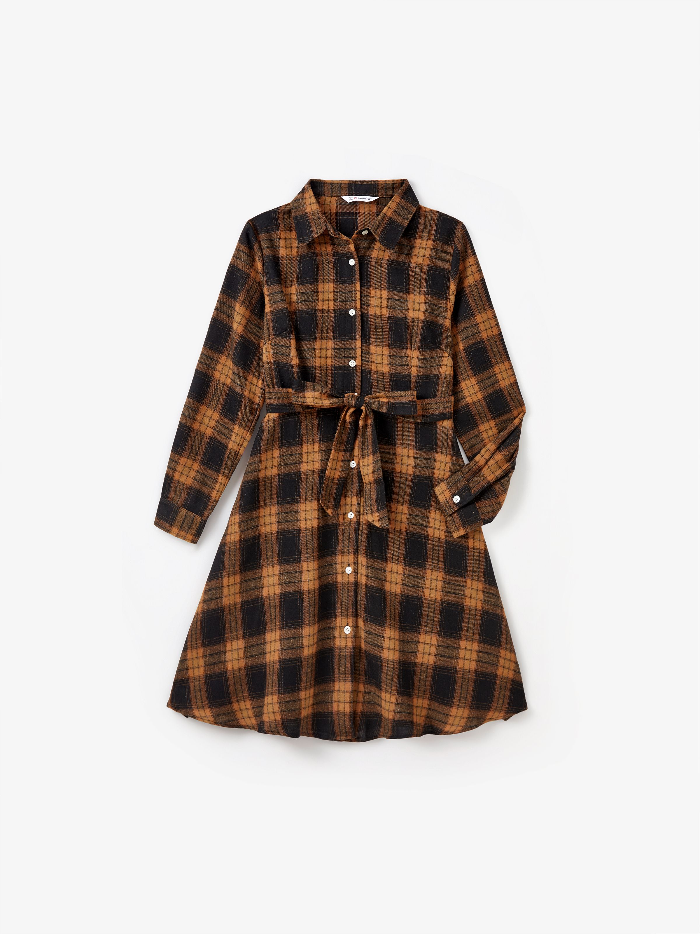 Christmas Family Matching Sets Brown&Black Check Plaid Long-sleeve Botton Dwon Top/Dress/Romper ...