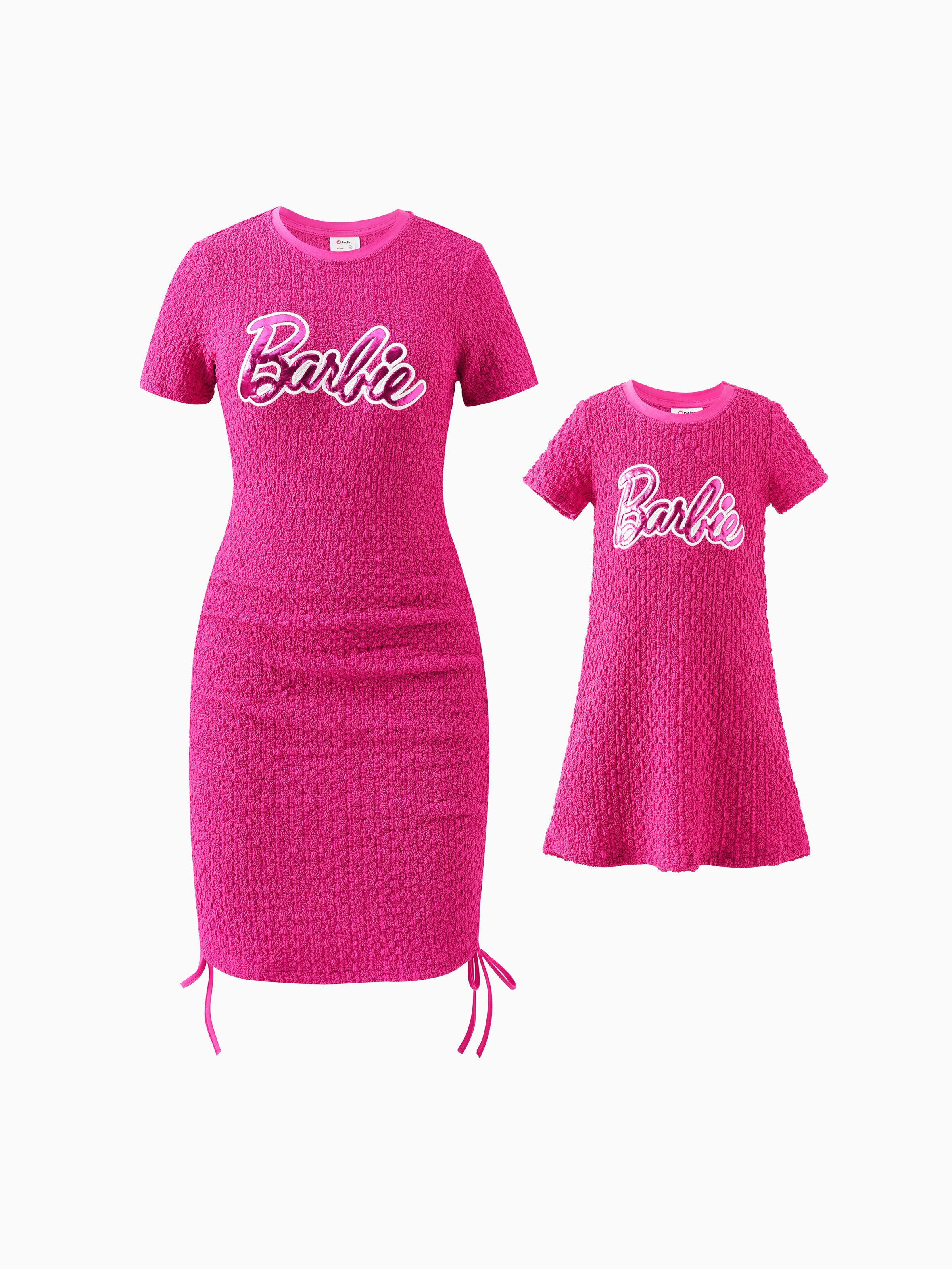 Barbie Mommy And Me 1pc Logo Embroidered Textured Short-sleeve Dress ...