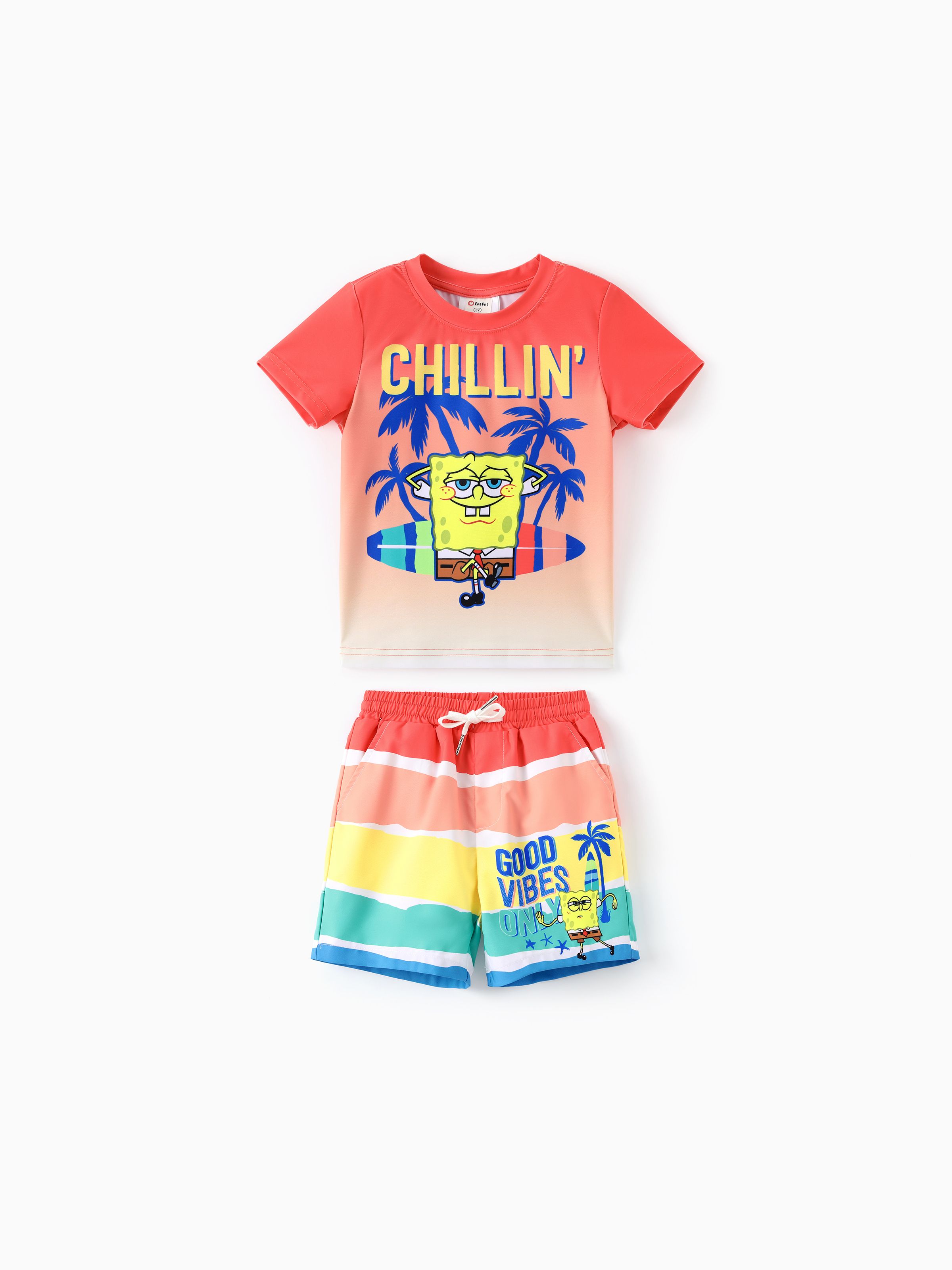 SpongeBob SquarePants Toddler/Kid Boy 2pcs Palm Tree Striped Print UPF ...