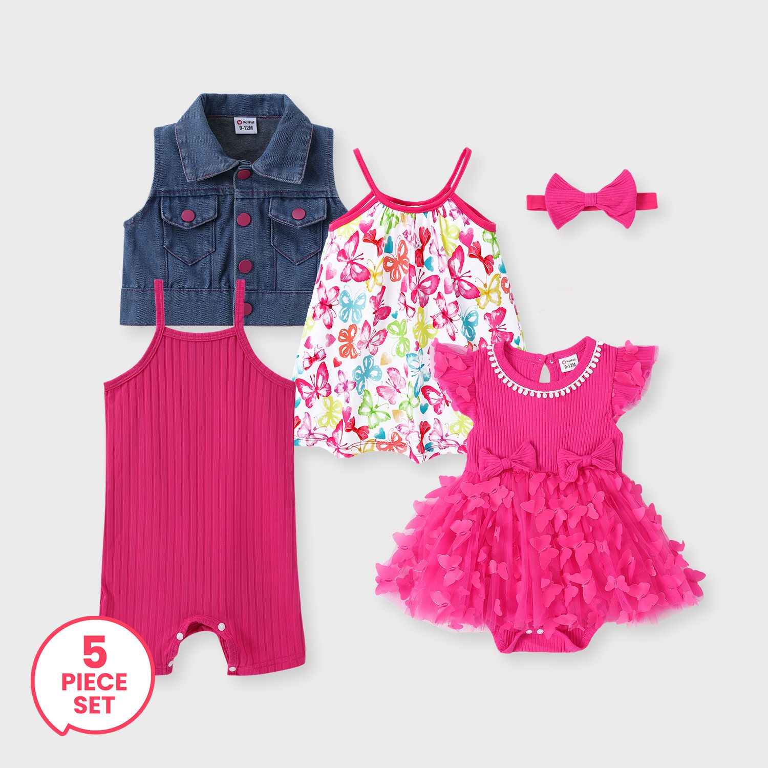 5-Piece Baby Girl Fashionable Dopamine Pink Set Only £22.99 - PatPat UK